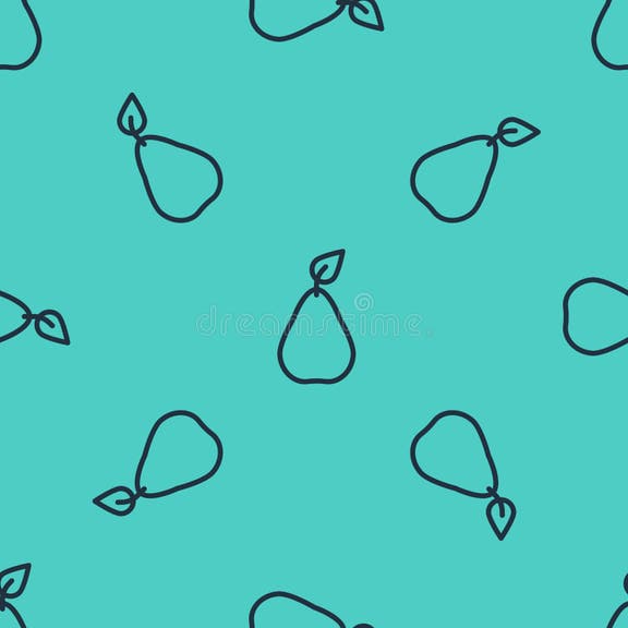 Black Line Pear Icon Isolated Seamless Pattern on Green Background ...