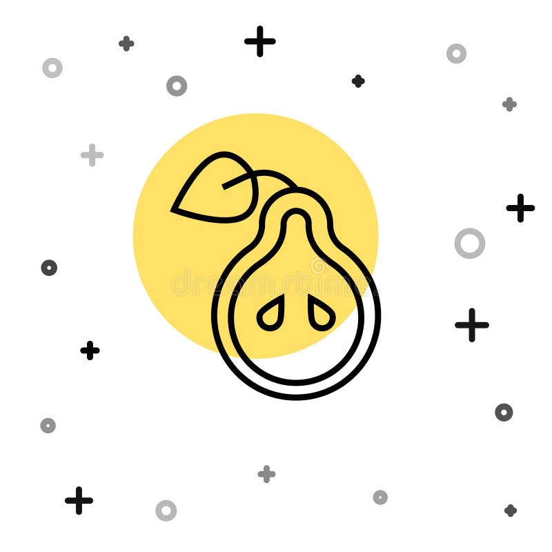 Black Line Pear Icon Isolated on White Background. Fruit with Leaf ...