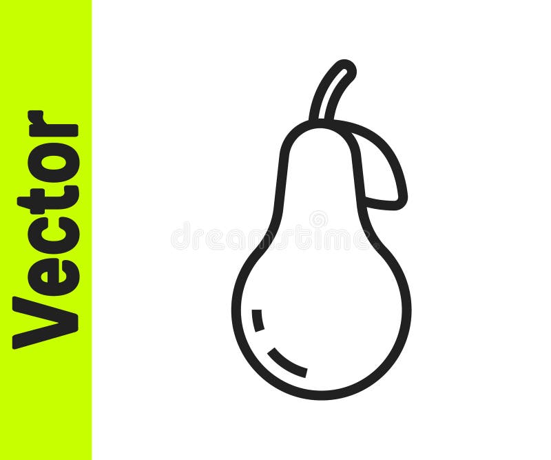 Black Line Pear Icon Isolated on White Background. Fruit with Leaf ...