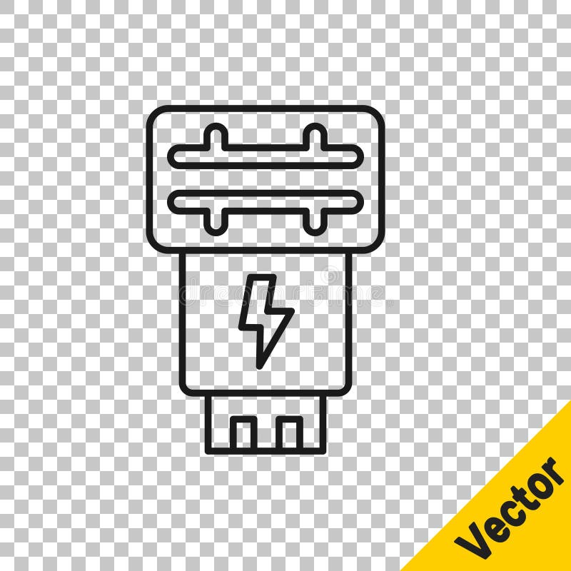 Black Line Photo Camera Flash Icon Isolated on Transparent Background ...