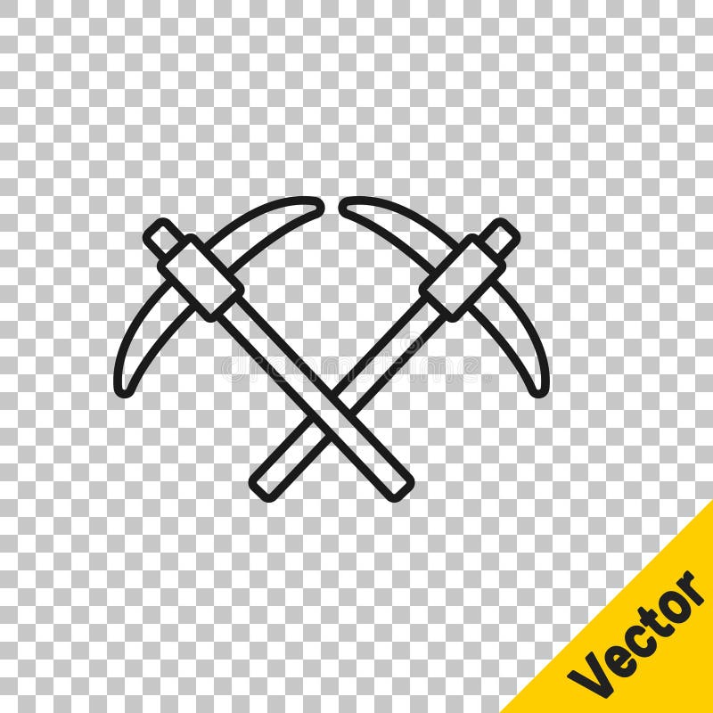 Black Line Pickaxe Icon Isolated on Transparent Background. Vector ...