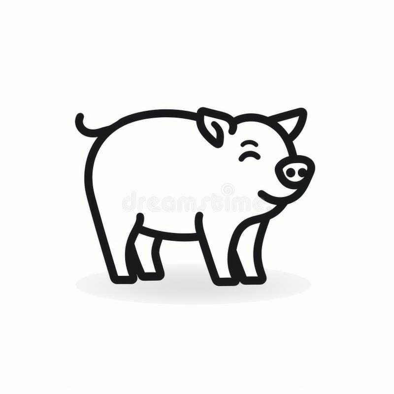 Black Line Pig Icon: Simple Forms, Clean Inking, Digitally Enhanced ...