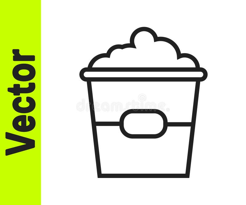Black Line Popcorn In Cardboard Box Icon Isolated On White Background ...