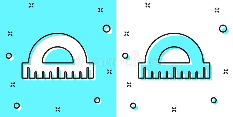Black Line Protractor Grid for Measuring Degrees Icon Isolated on Green ...