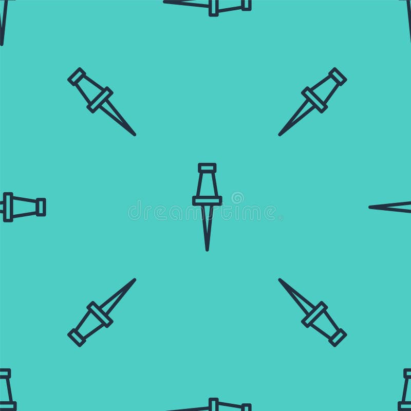 Black Line Push Pin Icon Isolated Seamless Pattern on Green Background ...