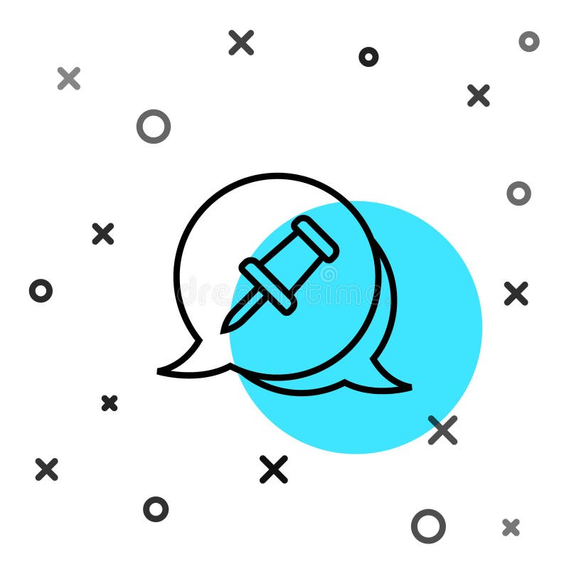 Black Line Push Pin Icon Isolated on White Background. Thumbtacks Sign ...