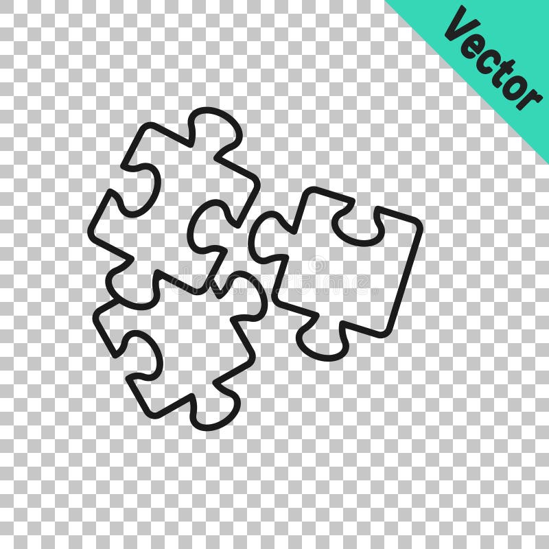 Black Line Puzzle Pieces Toy Icon Isolated on Transparent Background ...