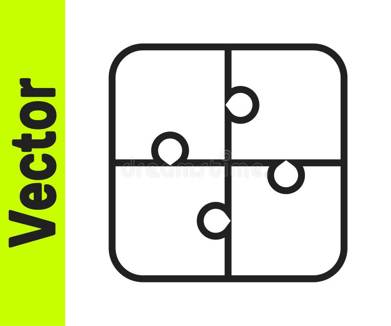 Black Line Puzzle Pieces Toy Icon Isolated on White Background. Vector ...