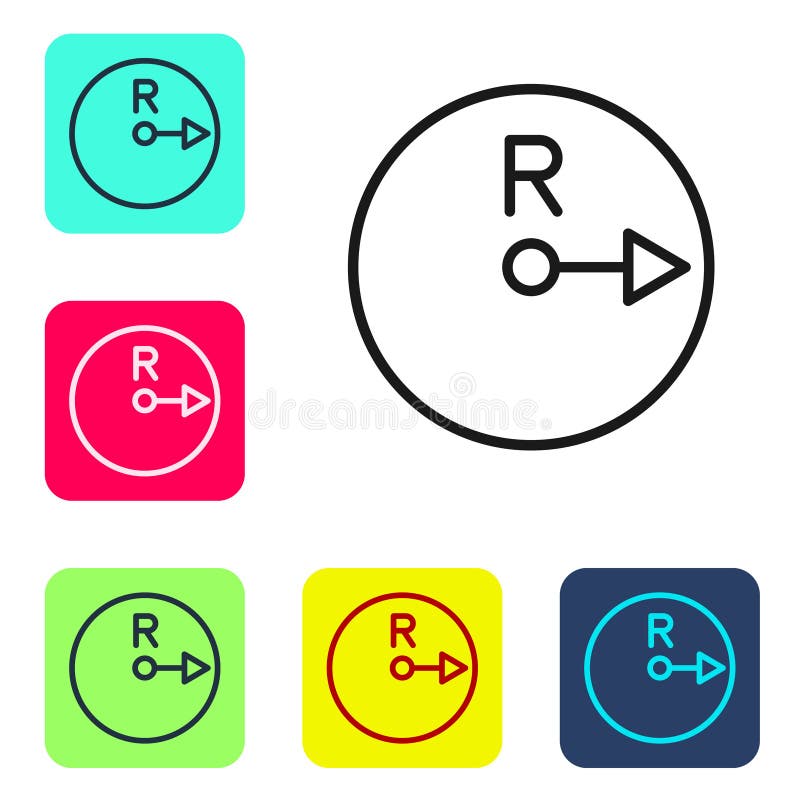 Black Line Radius Icon Isolated on White Background. Set Icons in Color ...