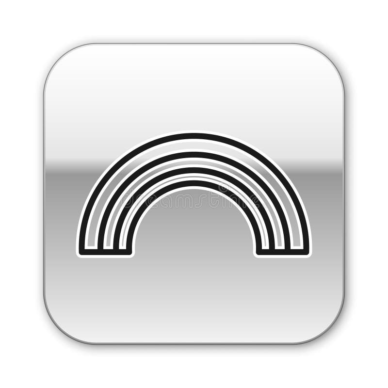 Black Line Rainbow Icon Isolated on White Background. Silver Square ...