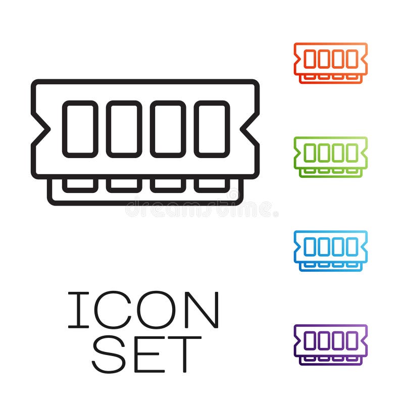 Black Line RAM, Random Access Memory Icon Isolated on White Background ...