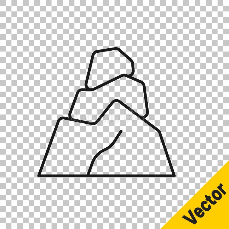 Black Line Rock Stones Icon Isolated on Transparent Background. Vector ...