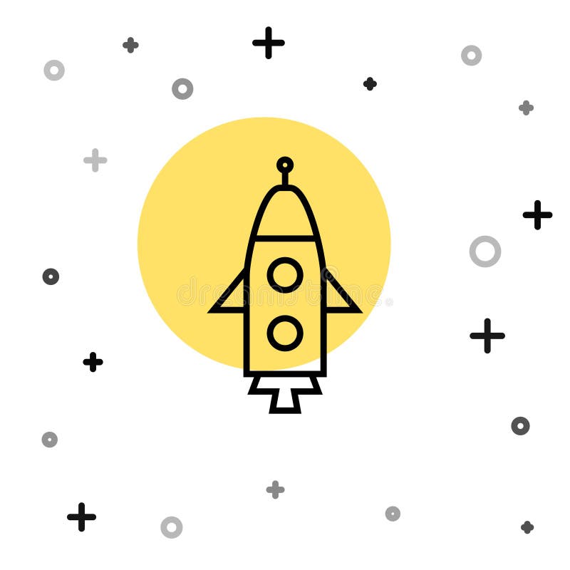 Black Line Rocket Ship Icon Isolated on White Background. Space Travel ...
