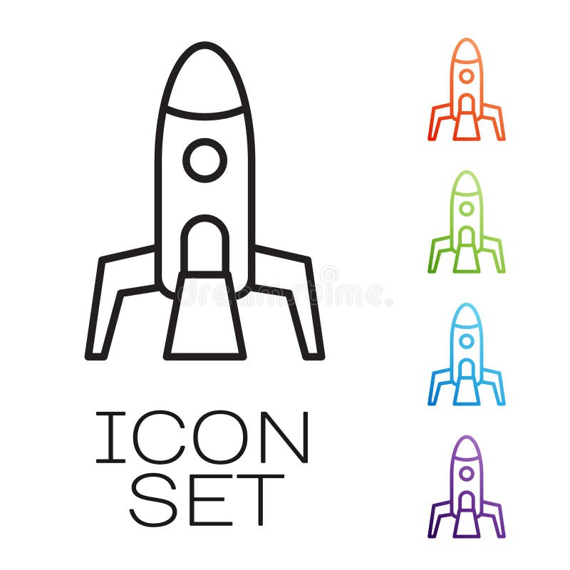 Black Line Rocket Ship Icon Isolated on White Background. Space Travel ... Black Line Rocket Ship Icon Isolated on White Background. Space Travel ...