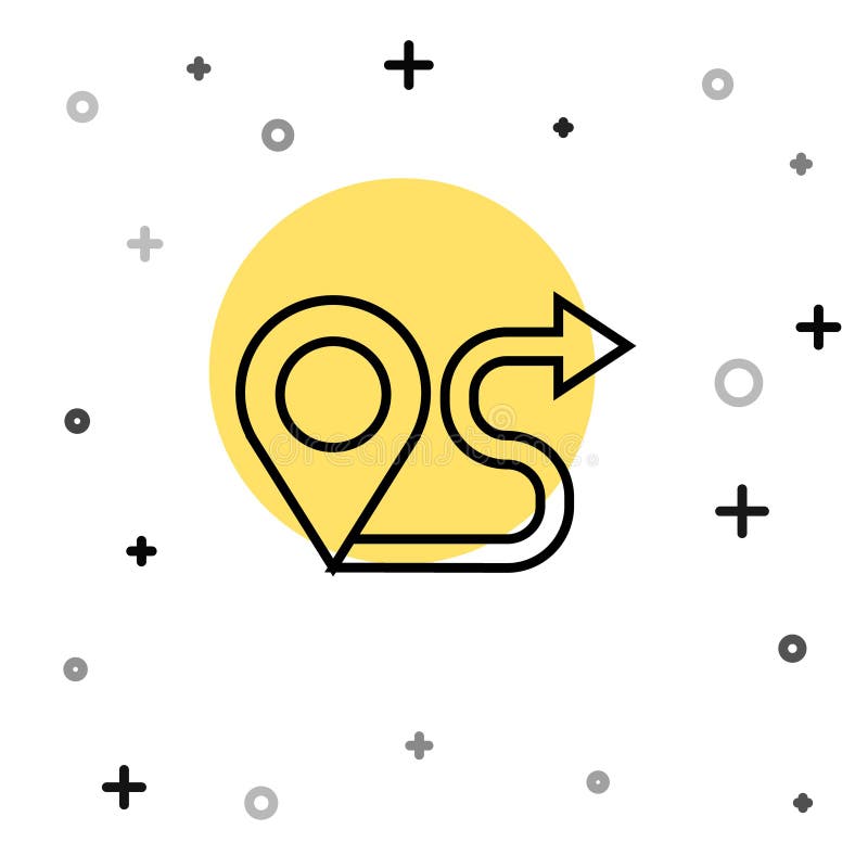 Black Line Route Location Icon Isolated on White Background. Map ...