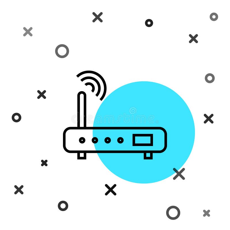 Black Line Router and Wi-fi Signal Icon Isolated on White Background ...