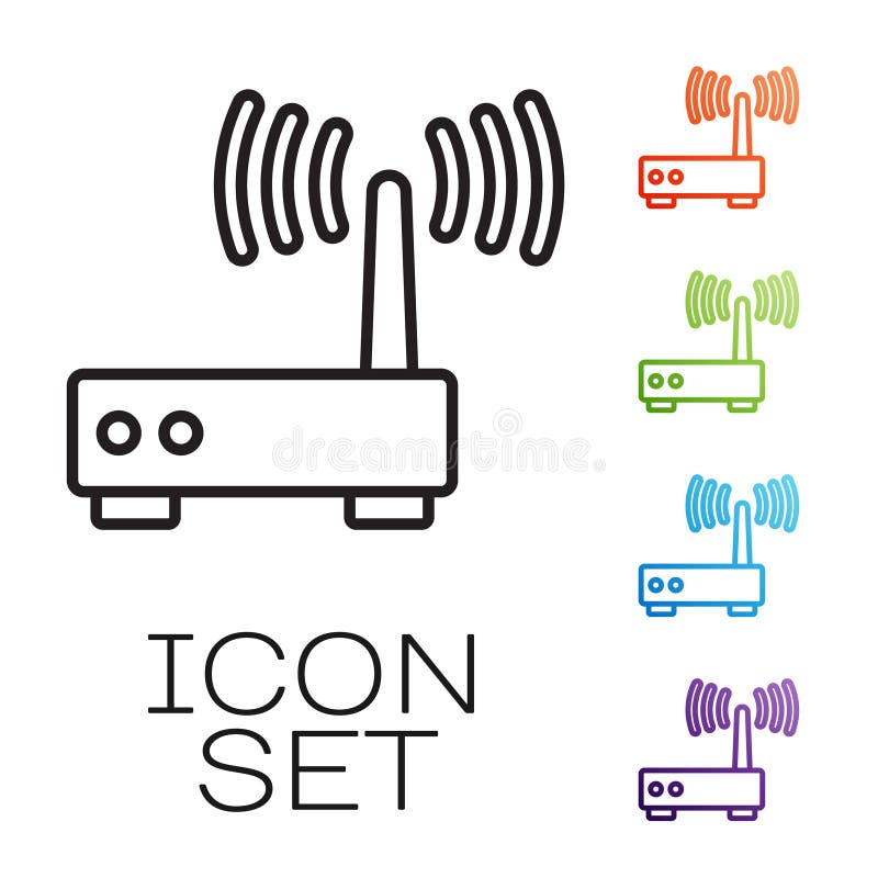 Set Line Router and Wi-fi Signal, Electric Plug and USB. Colored Shapes ...