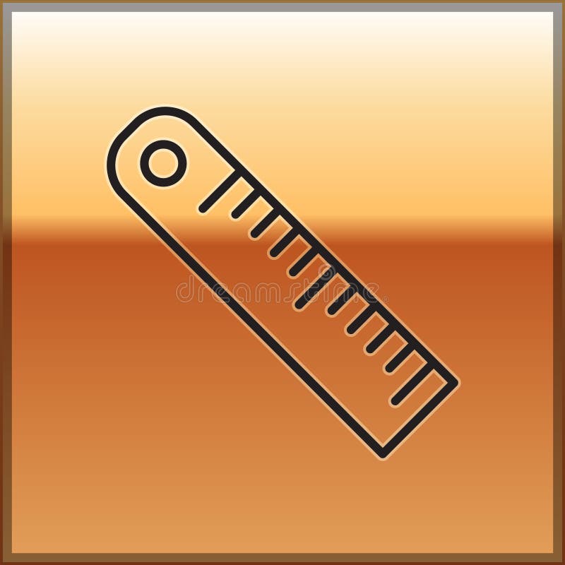 Black Line Ruler Icon Isolated on Gold Background. Straightedge Symbol ...