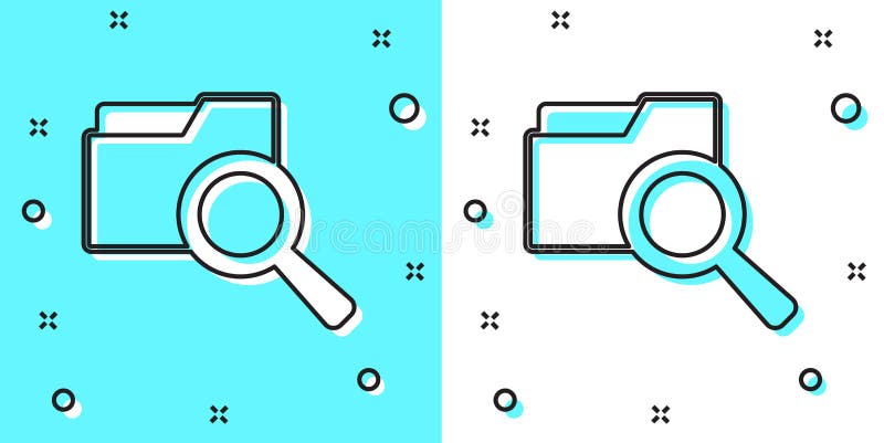 Black Line Search Concept with Folder Icon Isolated on Green and White ...