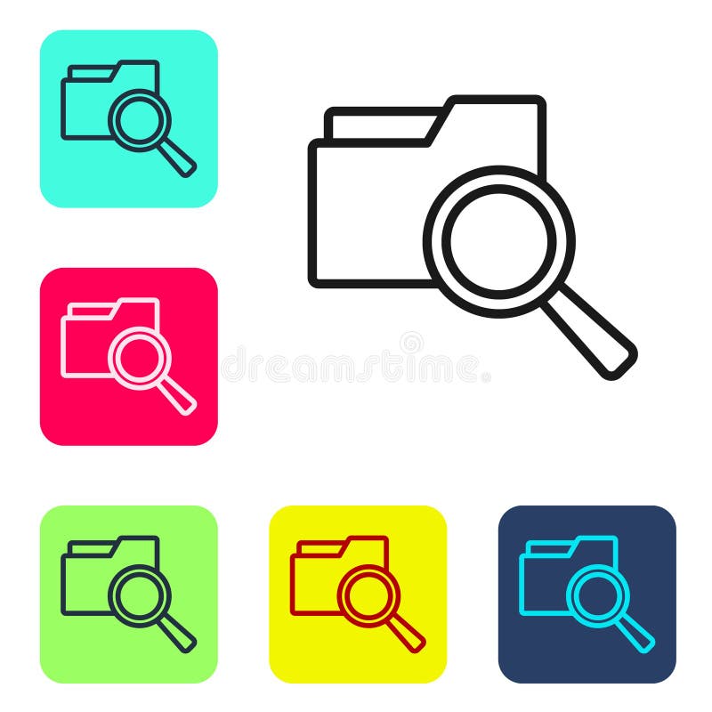 Black Line Search Concept with Folder Icon Isolated on White Background ...