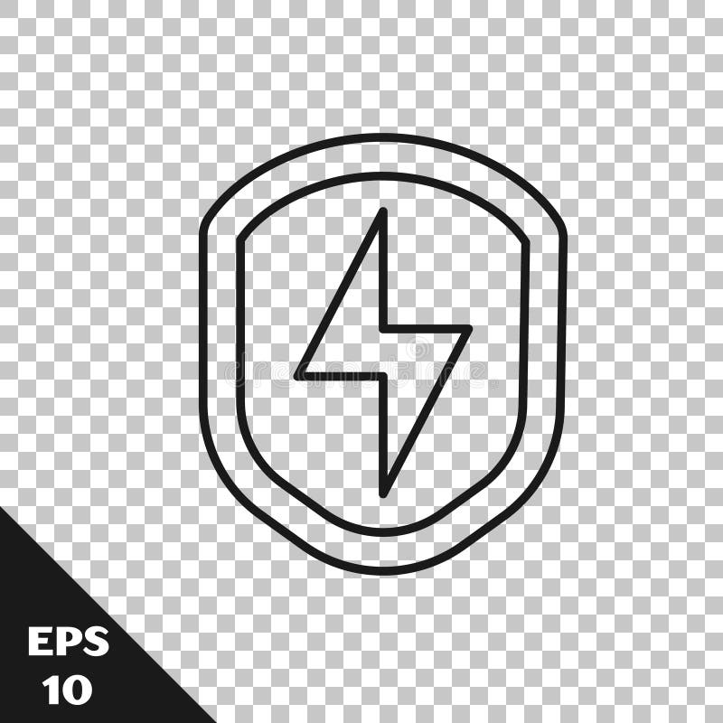 Black Line Secure Shield with Lightning Icon Isolated on Transparent ...