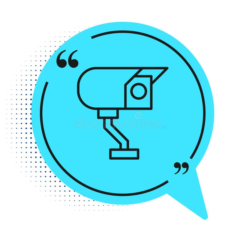Black Line Security Camera Icon Isolated on White Background. Blue ...