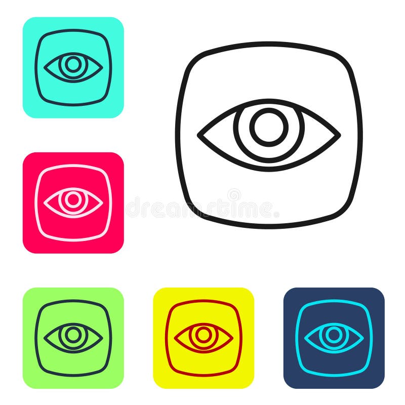 Black Line Security Camera Icon Isolated on White Background. Set Icons in Color Square Buttons ...