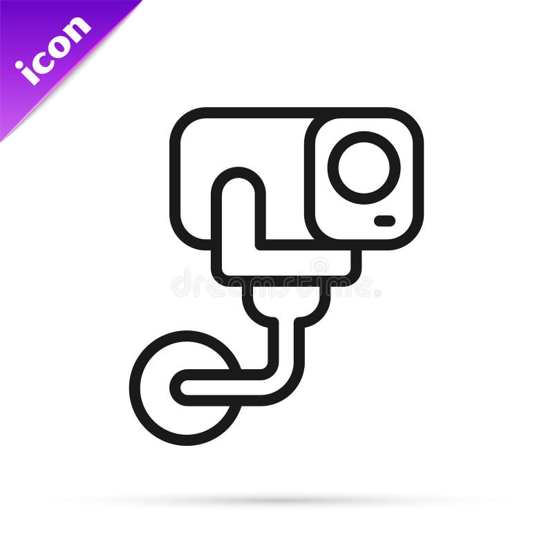 Black Line Security Camera Icon Isolated on White Background. Vector ...