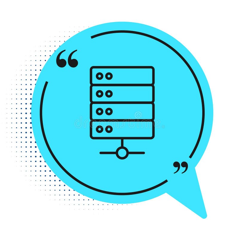 Black Line Server, Data, Web Hosting Icon Isolated on White Background. Blue Speech Bubble ...