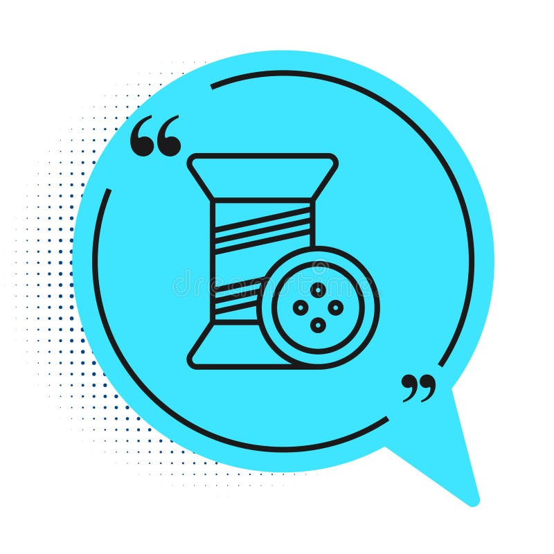 Black Line Sewing Thread on Spool and Button Icon Isolated on White ...