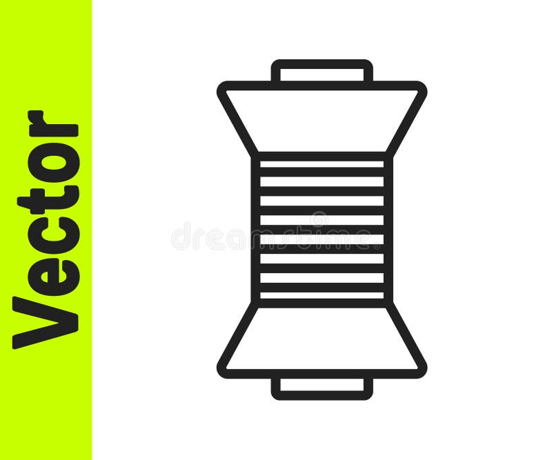 Black Line Sewing Thread on Spool Icon Isolated on White Background ...