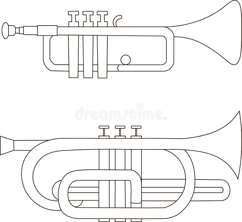 Black Line, Shape or Outline Forms of Musical Instruments As Trumpet ...