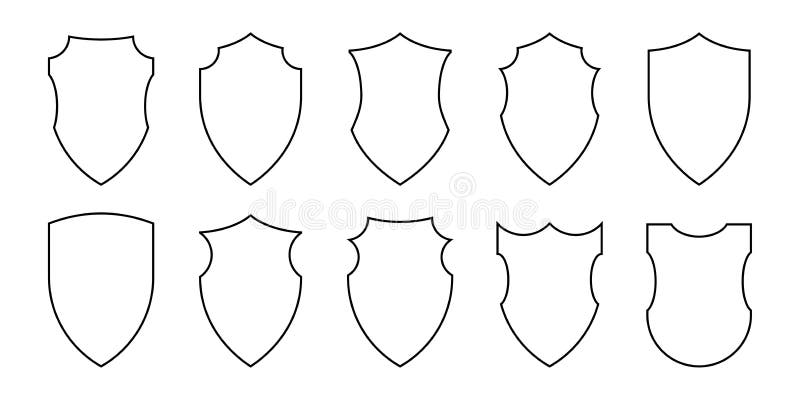 Black Line Shields of Different Shapes Set, Abstract Internet Safety ...