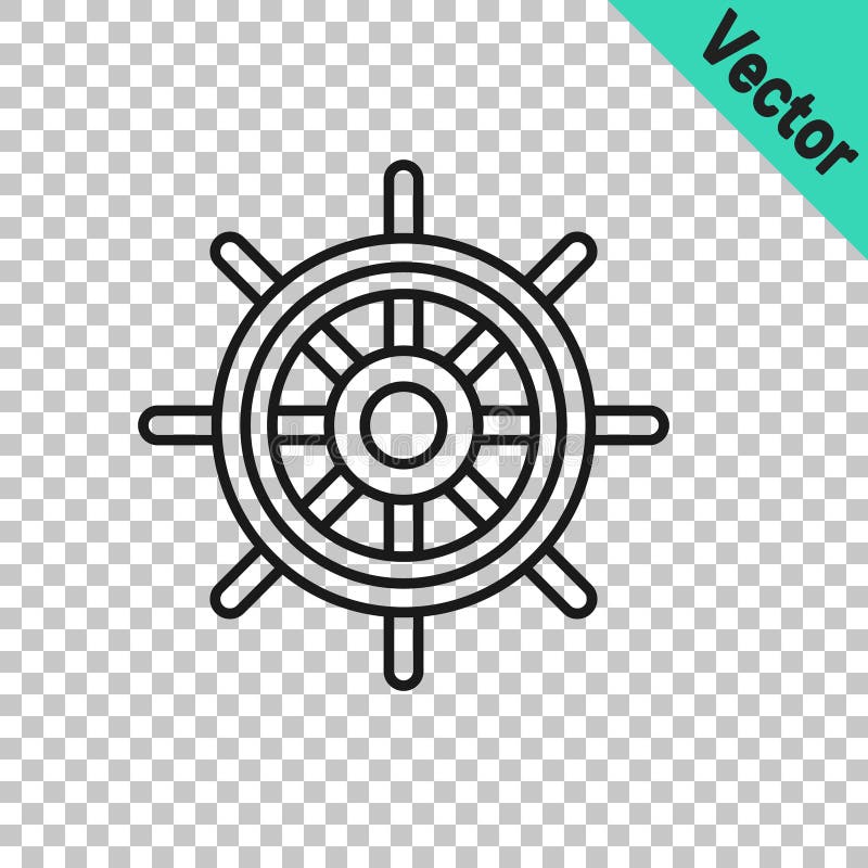 Black Line Ship Steering Wheel Icon Isolated on Transparent Background ...