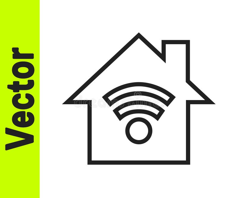 Black Line Smart Home with Wi-fi Icon Isolated on White Background ...