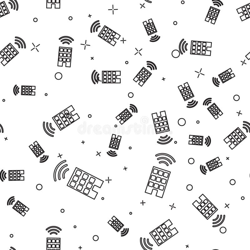 Black Line Smart Home with Wireless Icon Isolated Seamless Pattern on ...