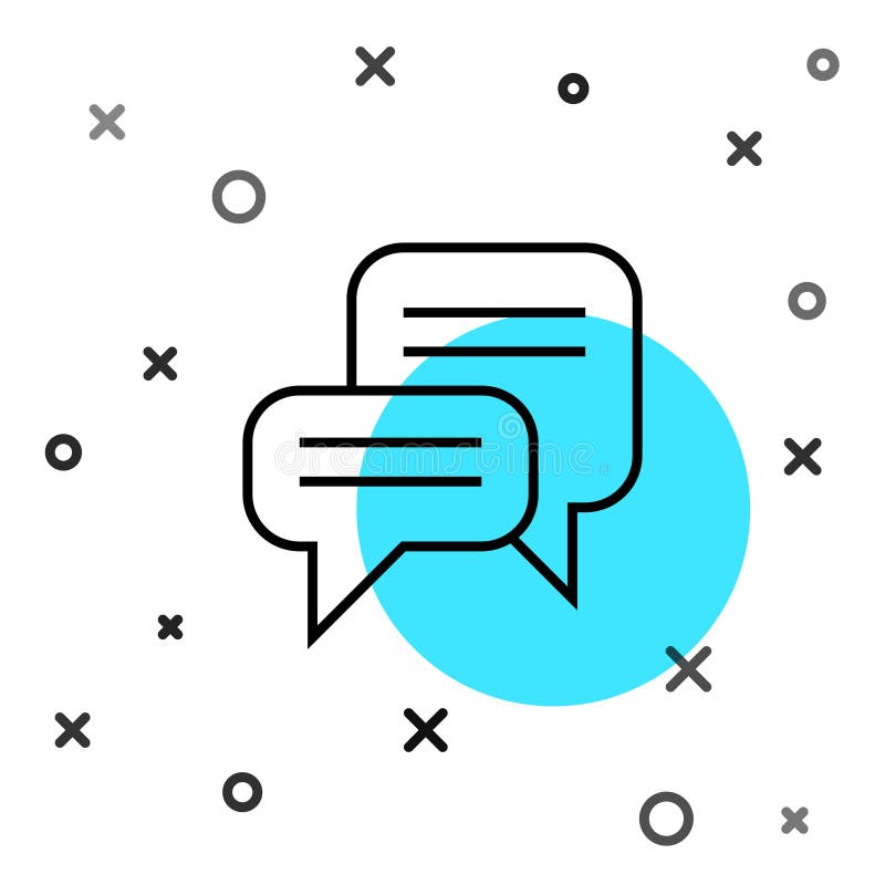 Black Line Speech Bubble Chat Icon Isolated on White Background. Message Icon Stock Illustration ...