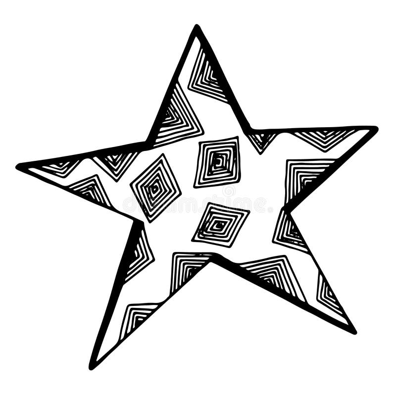 Black Line Star with Abstract Pattern Stock Vector - Illustration of ...