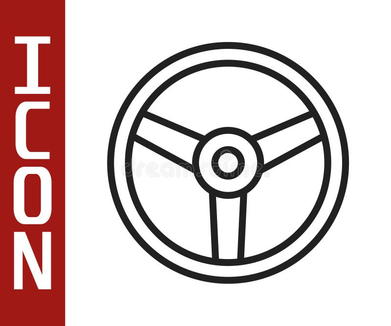 Black Line Steering Wheel Icon Isolated on White Background. Car Wheel ...