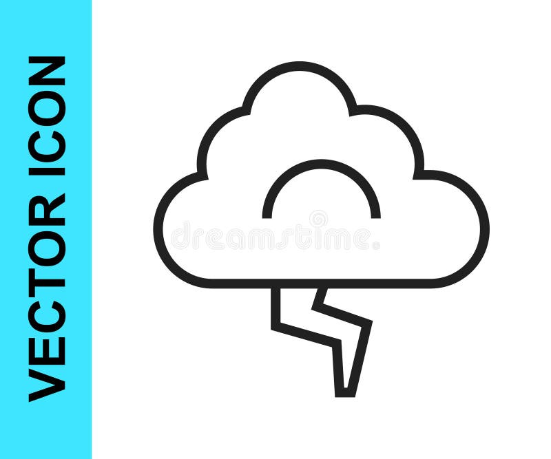 Black Line Storm Icon Isolated on White Background. Cloud and Lightning ...