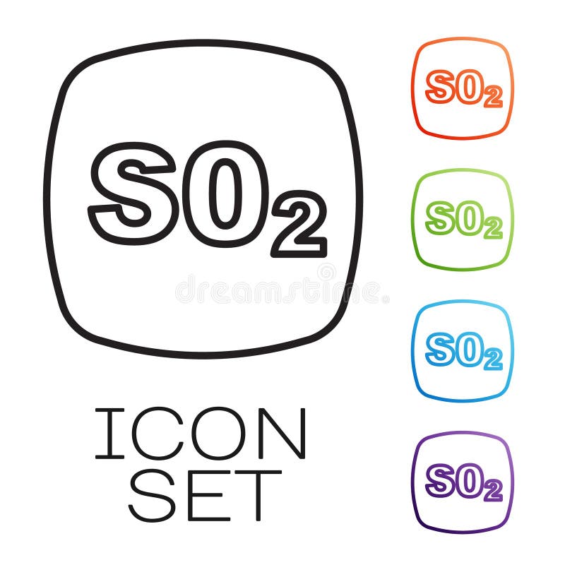 Black Line Sulfur Dioxide SO2 Gas Molecule Icon Isolated on White ...