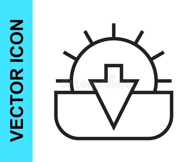 Black Line Sunset Icon Isolated on White Background. Vector Stock ...