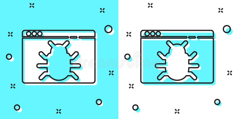 Black Line System Bug Concept Icon Isolated On Green And White