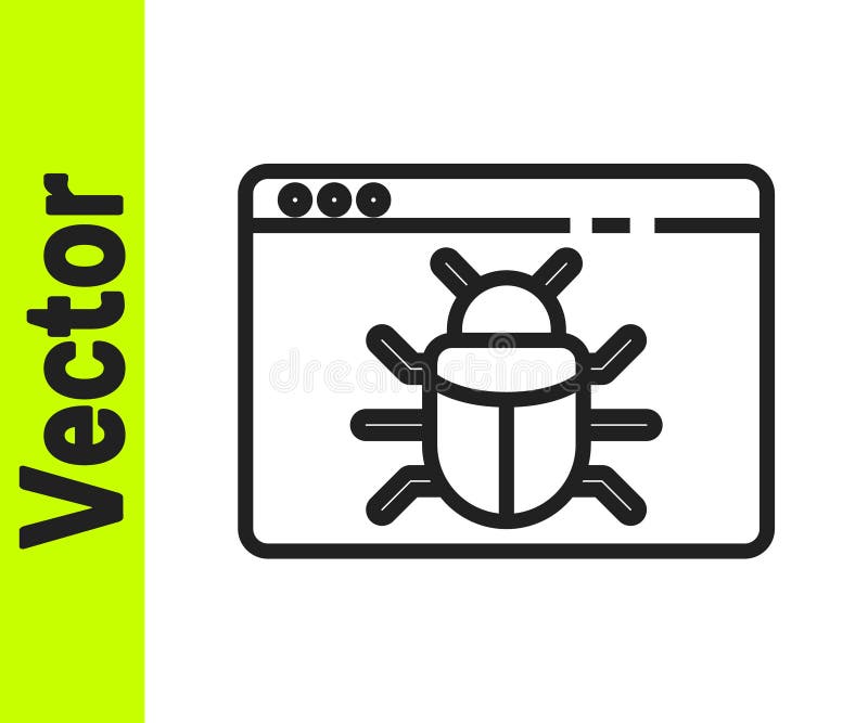 Black Line System Bug Concept Icon Isolated on White Background. Code ...