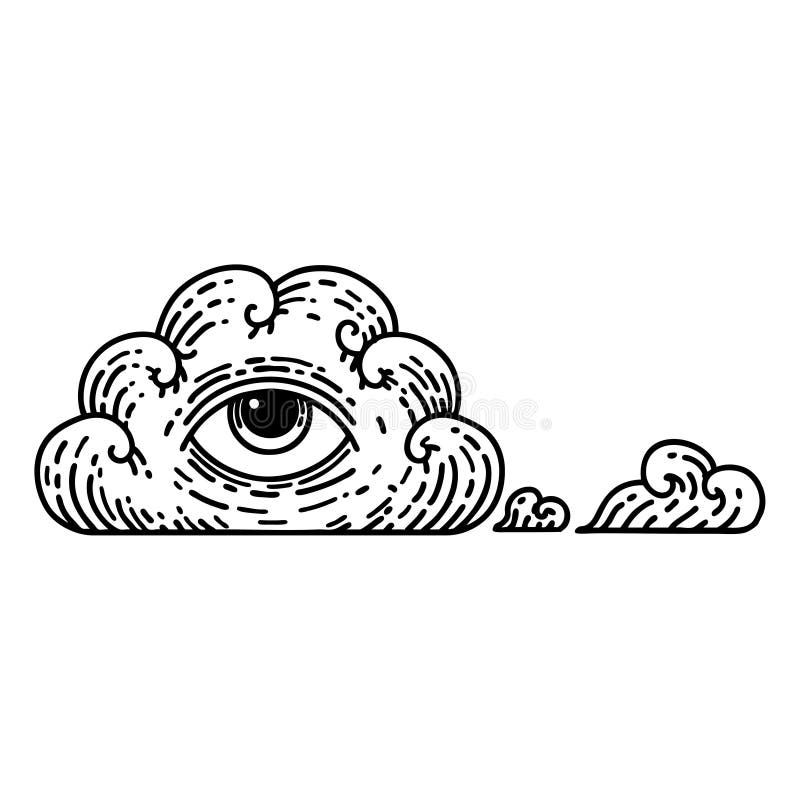 Black Line Tattoo Of An All Seeing Eye Cloud Stock Vector ...