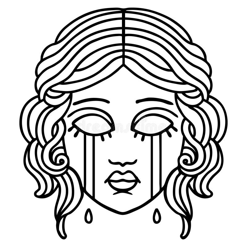 Crying Girl Ink Line Drawing Stock Illustrations – 28 Crying Girl Ink ...