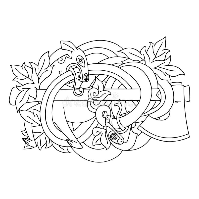 Black Line Tattoo of a Medieval Carving Stock Vector - Illustration of ...