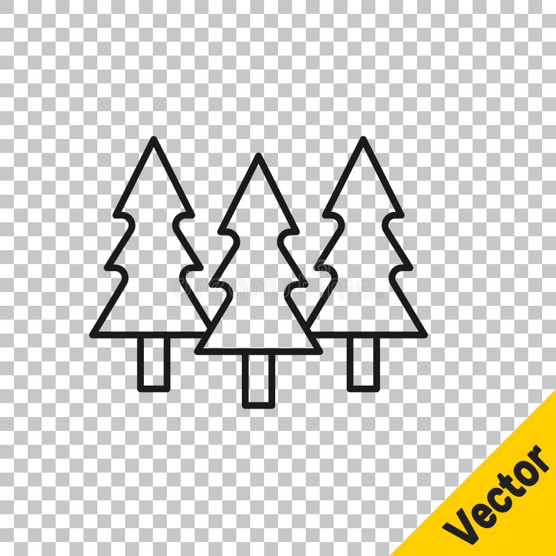 Black Line Trees Icon Isolated on Transparent Background. Forest Symbol ...