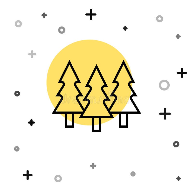 Black Line Trees Icon Isolated on White Background. Forest Symbol ...