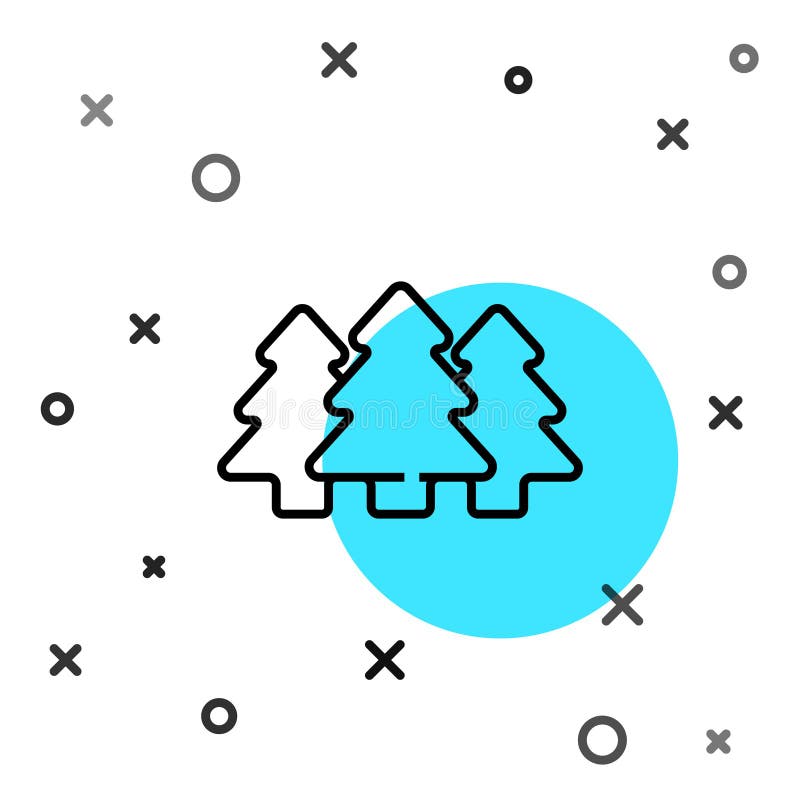 Black Line Trees Icon Isolated on White Background. Forest Symbol ...
